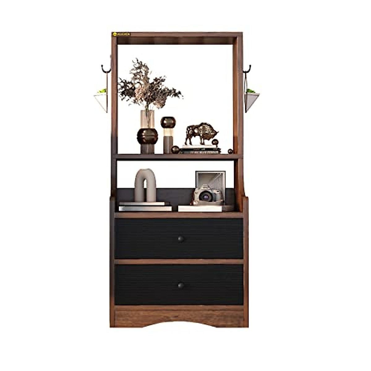 ALISENED 2 Tier Bookshelf, Tall Bookcase with 2 Storage Drawers, Display Standing Shelf Units, Wood Storage Shelf for Living Room, Bedroom, Home Office, Rustic Brown