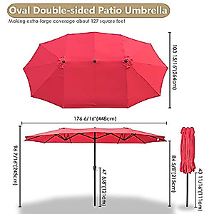 Yescom 14' Double-sided Twin Patio Umbrella Sun Shade UV30+ Water Fade Resistant Crank Outdoor Garden Market Red