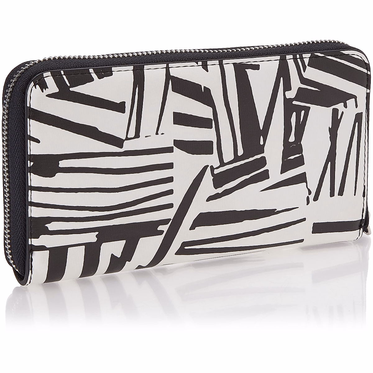 A|X Armani Exchange Women's Logo Zip Around Wallet Wristlet, White/Black, OS