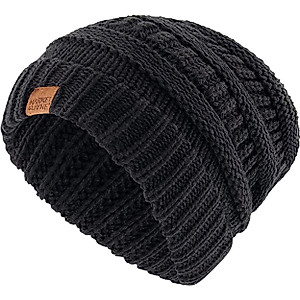 Market & Layne Beanie for Women - Warm Winter Beanies Women Thick Chunky Knit Black Beanie Hats for Women Winter Hats for Women (Black)
