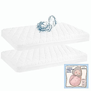 Waterproof Bassinet Mattres Pad Cover Fits 33x20 Baby Delight, Mika Micky, KoolaBaby, Dream On Me, ANGELBLISS and Bedside Sleeper Mattress, 2 Pack, Soft Bamboo Terry Surface, White