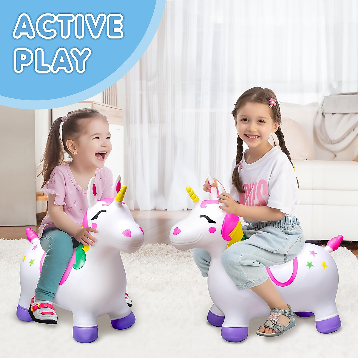 JOYIN Bouncy Unicorn Horse, Kids Ride On Bouncer, Toddler Girl Bouncing Animal Hopper, Inflatable Hopping Toy for Birthday Gift, 18 Months 2 3 4 5 Year Old Kids Toddlers Boys Girls