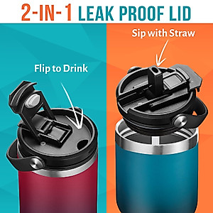 RRYFOUR 40 OZ Tumbler with Handle and Straw - Stainless Steel Water Cup with 2-in-1 Lids, Travel Coffee Mug Insulated Tumbler with Handle, Leak-proof Insulated Water Bottle Fits in Car Cup Holder