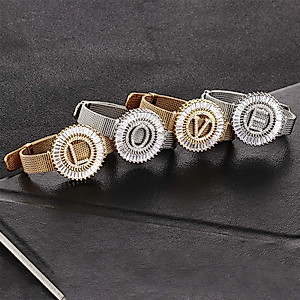 COTTVOTT Women Charms Initial 26 Letters Alphabet Bracelet Bangle Stainless Steel Mesh Belt Buckle Bracelets (Bracelet C-Silver Color)
