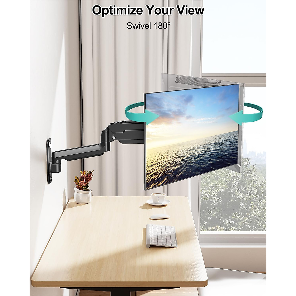 MOUNT PRO Single Monitor Wall Mount for 13 to 32 Inch Computer Screens, Gas Spring Wall Monitor Arm Holds Up to 17.6lbs, Full Motion Adjustable Wall Monitor Mount, VESA Mount 75x75, 100x100