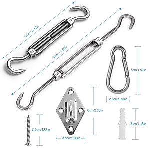 HOMPER Awning Attachment Set, Heavy Duty Sun Shade Sail Stainless Steel Hardware Kit for Garden Triangle and Square, Rectangle, Sun Shade Sail Fixing Accessories