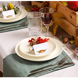 100 Pack Thanksgiving Place Cards with Pumpkins and Fall Leaves Seating Harvest Name Card Table Setting Folded Paper Autumn Tent Cards for Dinner Wedding Tables Placement Party Decorations 2" x 3.5"