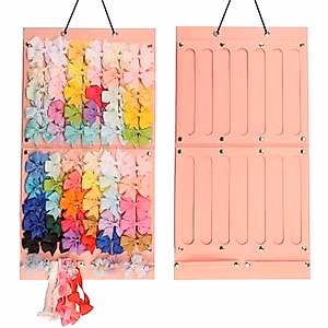 Moobibear Bow Holder Organizer for Baby Girls (With 20 hair clips), Large Capacity Hair Clip Holder, Girls Hair Accessories Storage Organizer with 16 Felts for Nursery Room