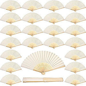 60 Pcs White Paper Hand Fan Bamboo Folding Fan Handheld Wedding Fans Folded Fan for Bridal Dancing Party Favors Church Home Office Decoration Gift DIY Supplies Stage Props in Opp Individual Package