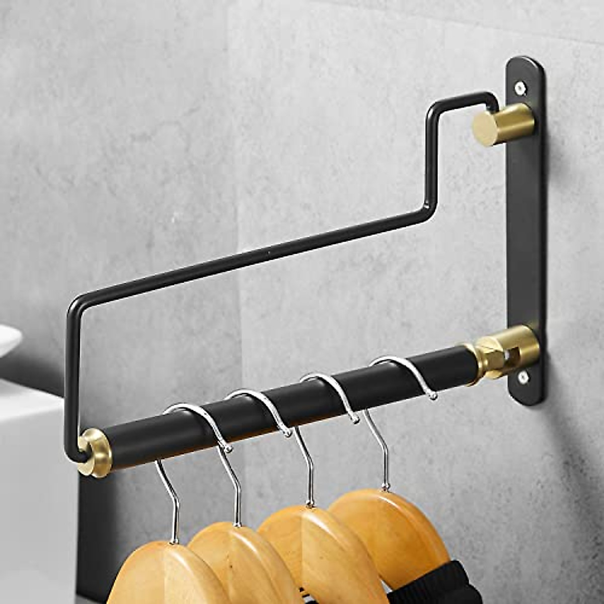 NEWRAIN Clothes Drying Rack, Laundry Racks for Drying Clothes, Wall Mounted Swing Arm Clothes Hanger for Laundry Room, Garage, Indoor & Outdoor Use,Black