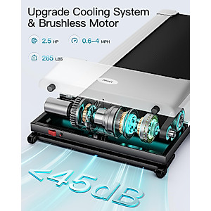 UMAY Under Desk Treadmill with Foldable Wheels, Portable Walking Jogging Machine Flat Slim Treadmill with Free Sports App & Remote Control, Jogging Running Machine for Home/Office White