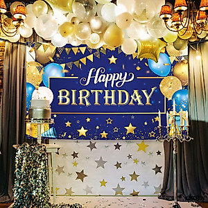 KatchOn, XtraLarge Gold and Blue Happy Birthday Banner - 72x44 Inch | Happy Birthday Backdrop for Men | Blue and Gold Birthday Backdrop for Happy Birthday Decorations | Blue Birthday Banner for Men