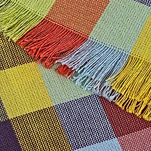 PÜSKÜL - Kitchen Towels Set of 6, 100% Turkish Cotton Soft Absorbent Quick Dry Dish Cloths, Buffalo Plaid Tea Towels with Fringe (26 X 18 Inches, Multi Color Tropical)