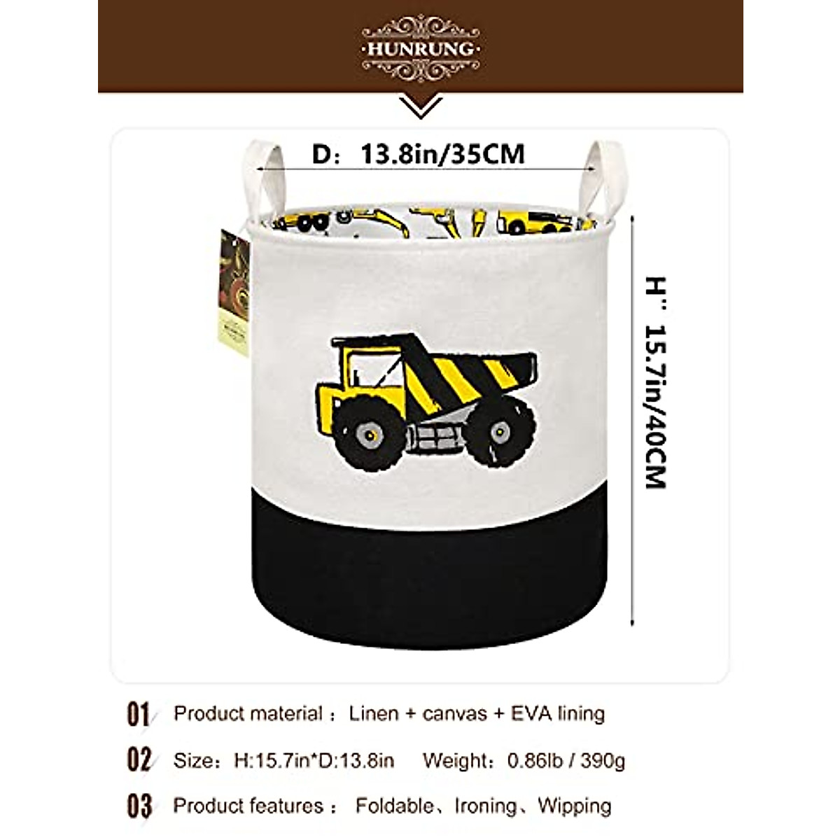 HUNRUNG Large Laundry Hamper,Cartoon Organizer Bin for Children Nursery,Toys,Laundry,Children Clothing,Gift Baskets(Engineering)