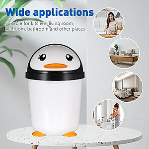 Mini Desktop Trash Can with Lid, Cute Penguin Countertop Garbage Bin, Plastic Tabletop Wastebasket for Office, Home