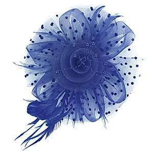 Komorebi Fascinators Hat for Women Tea Party Hats Flower Mesh Ribbons Feathers Clip Kentucky Derby Headwear Navy One Size