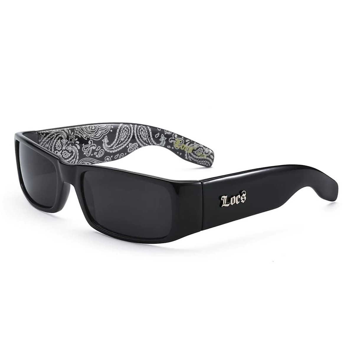 Locs Mens Hardcore Wrap Around Sunglasses with Bandana Print Inside, Black - Black Inside, Medium