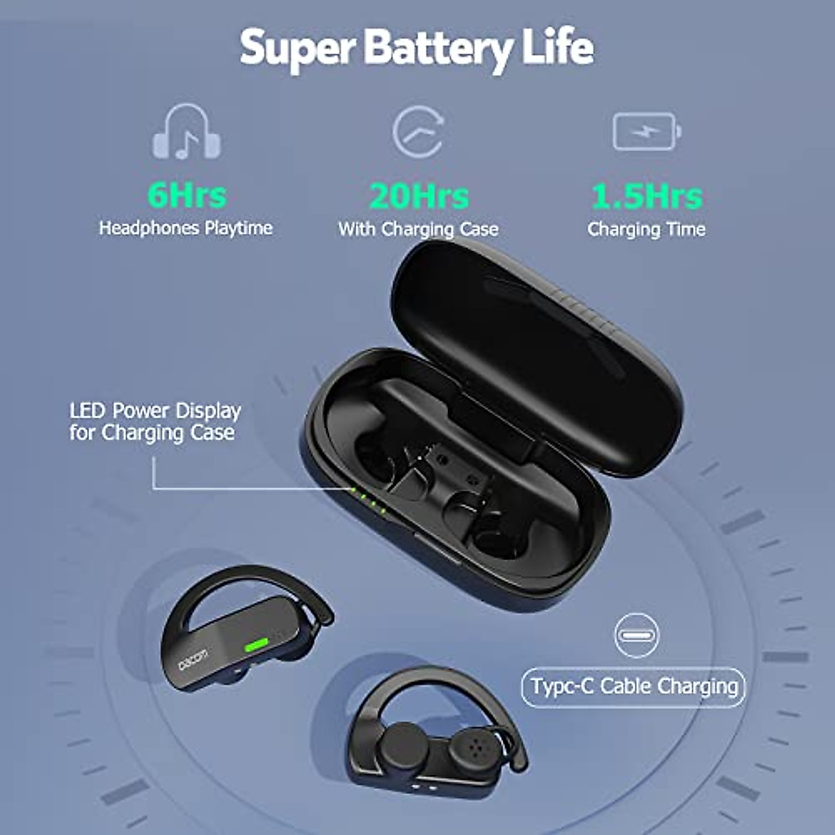 DACOM True Wireless Bone Conduction Headphones Open Ear Bluetooth Headphones with Earhooks 26 Hrs Playtime with Charging Case Sport Earbuds Waterproof with Built-in Mic for Workouts Running Cycling