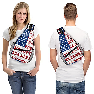 FZDXZJJ USA Flag Paw Print Crossbody Sling Backpack Sling Bag American Flag Small Chest Bag for Women Men Outdoor Shoulder Bag Travel Hiking Daypack for Sports Running Cycling Walking