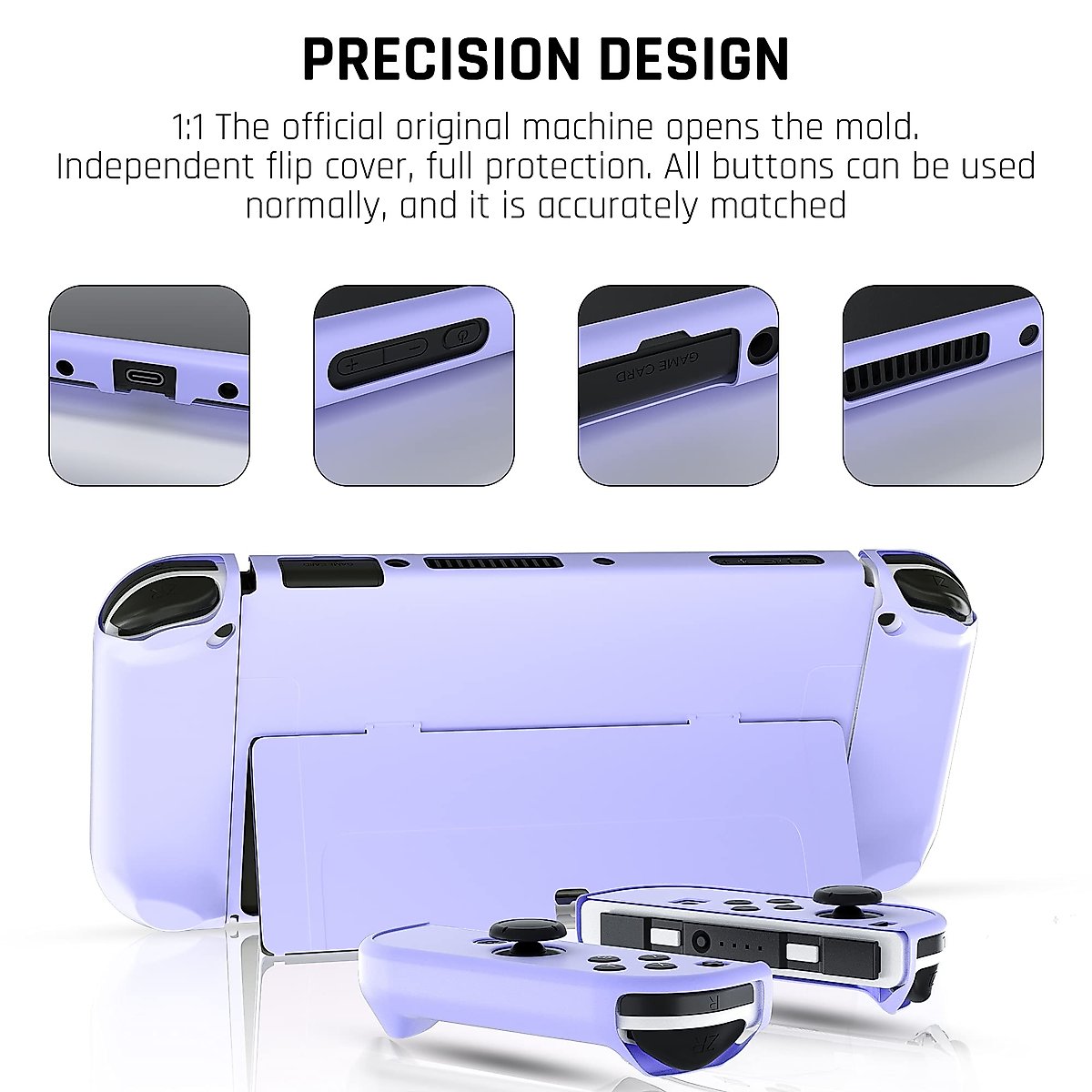 FANPL Flip-type Case Compatible with Nintendo Switch OLED Model, Hard PC Cover for Switch OLED and Joy Con Controller, Protective Case with Screen Protector and 4 Thumb Grip Caps (Purple)