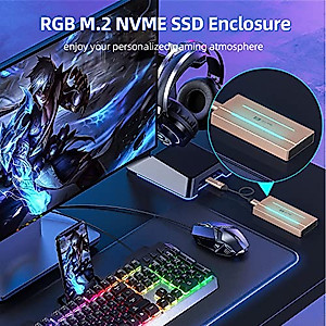 RGB M.2 NVME SSD Enclosure for Gaming, SANZANG USB 3.1 Gen 2(10 Gbps) Type C to NGFF NVME PCIe M-Key(B&M Key) External Solid State Drive Enclosure, Support UASP Trim for SSDs Size 2280/2260/2242/2230