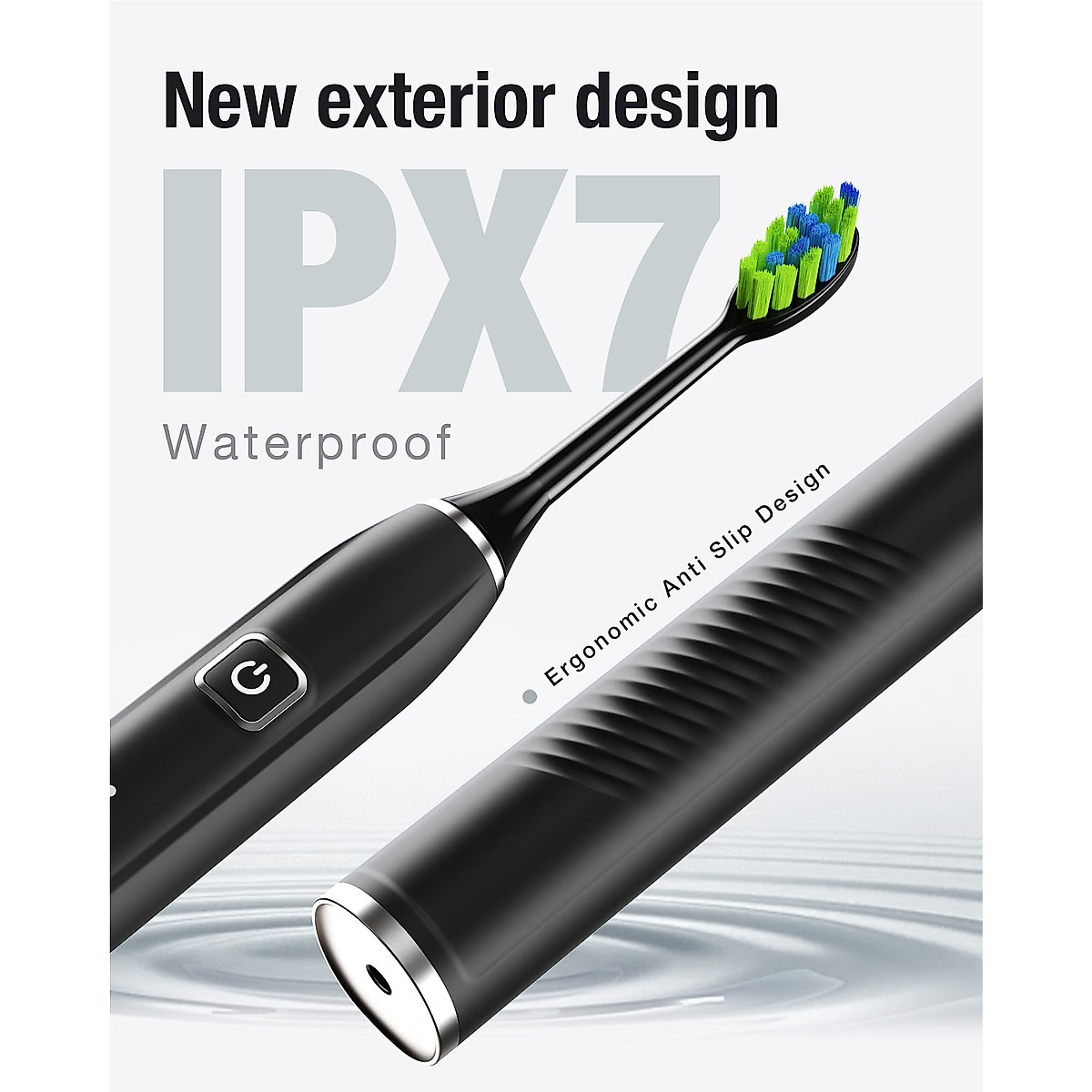 7AM2M Sonic Electric Toothbrush with 6 Brush Heads for Adults&Kids, One Charge for 120 Days, Wireless Fast Charge, 5 Modes, 40000VPM Powered Toothbrush, 2 Minutes Built in Smart Timer (Black)