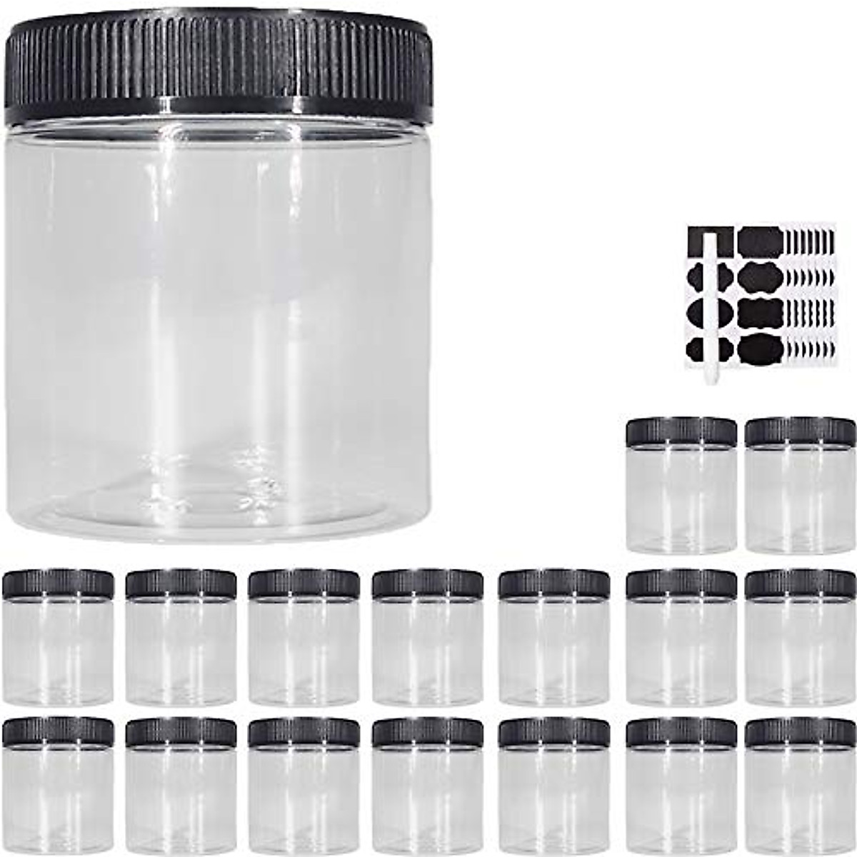 16oz Plastic Jars With Lids, Airtight Container for Food Storage, Clear Plastic Jars Ideal For Dry Food, Peanut Butter, Honey Jam,Cosmetics, Cream, Bathroom and Storage(set of16)