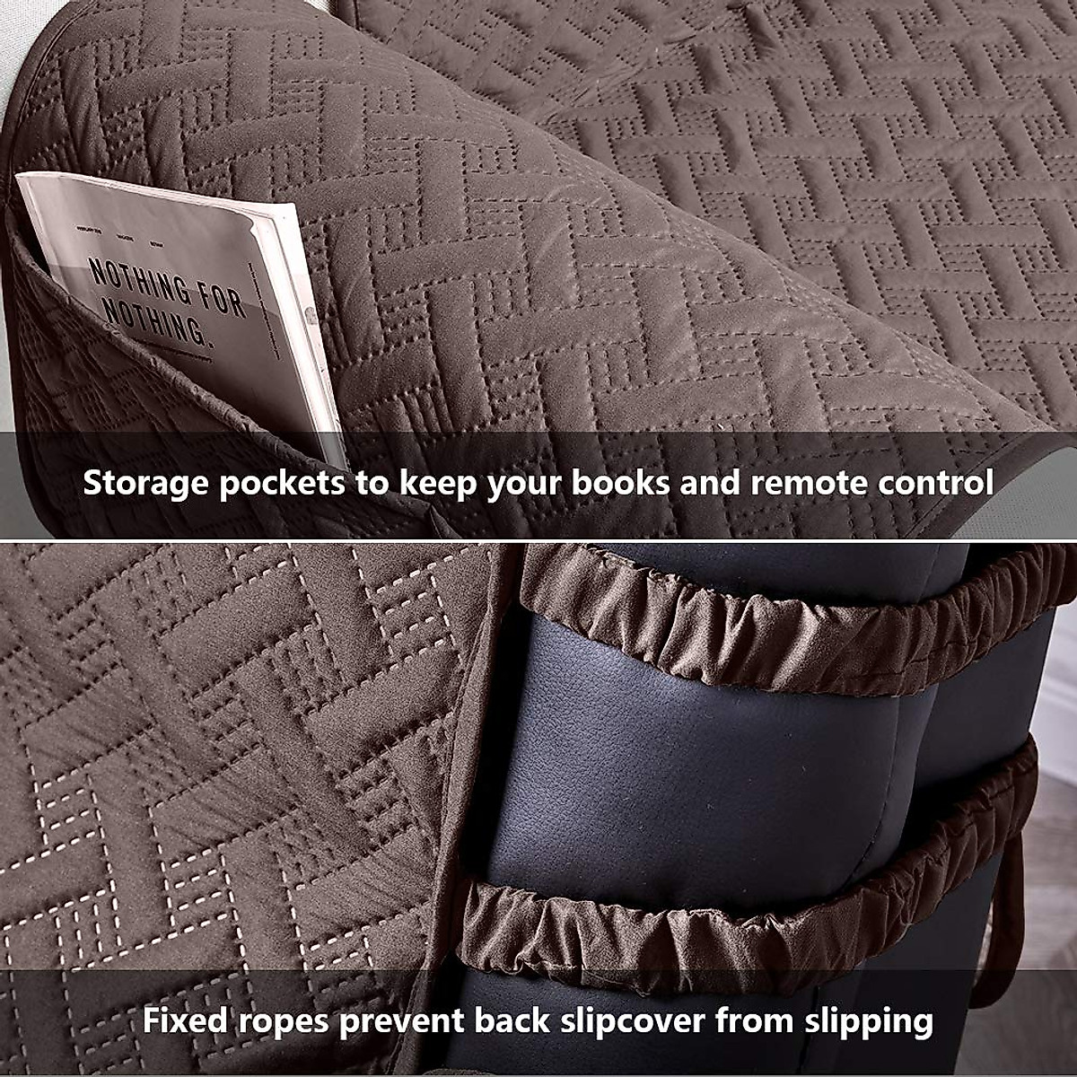 STONECREST Recliner Chair Cover Water Resistant, Reversible Washable Cover Stay in Place (Chocolate/Khaki, Recliner 34" T-Cushion Oversized)