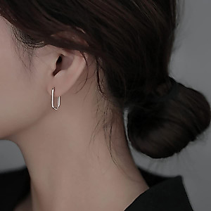 Reffeer 925 Sterling Silver U Hoop Earrings for Women Teens Minimalist Square Hoop Earrings U Huggie Earrings (A-Silver)