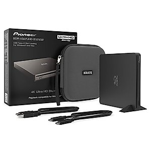 Pioneer BDR-XS07UHD 4K Blu-Ray Portable Burner & DVD Player - 6X Slim External BDXL, BD, DVD & CD Drive for Windows & Mac w/ 3.0 USB, CD Player, Write & Read on Laptop or Desktop w/ Carry Case (Black)