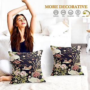 HANIOKAI Chinoiserie Pillow Covers 18x18 Set of 2,Red and White Pillow Covers Outdoor Decorative Linen Throw Pillow Covers for Couch Bed Sofa Cushion Birds Flowers Pillowcases (Black and White)
