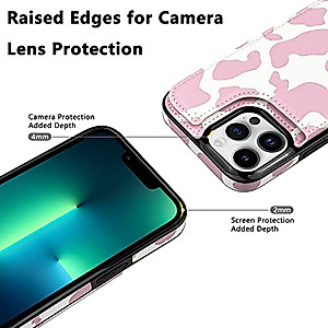 TopPerfekt Flip Leather Wallet Case Card Holder Compatible with iPhone 13 Pro Max 6.7" Women and Girls with Card Holder Kickstand Double Magnetic Clasp Pink Cow Pattern