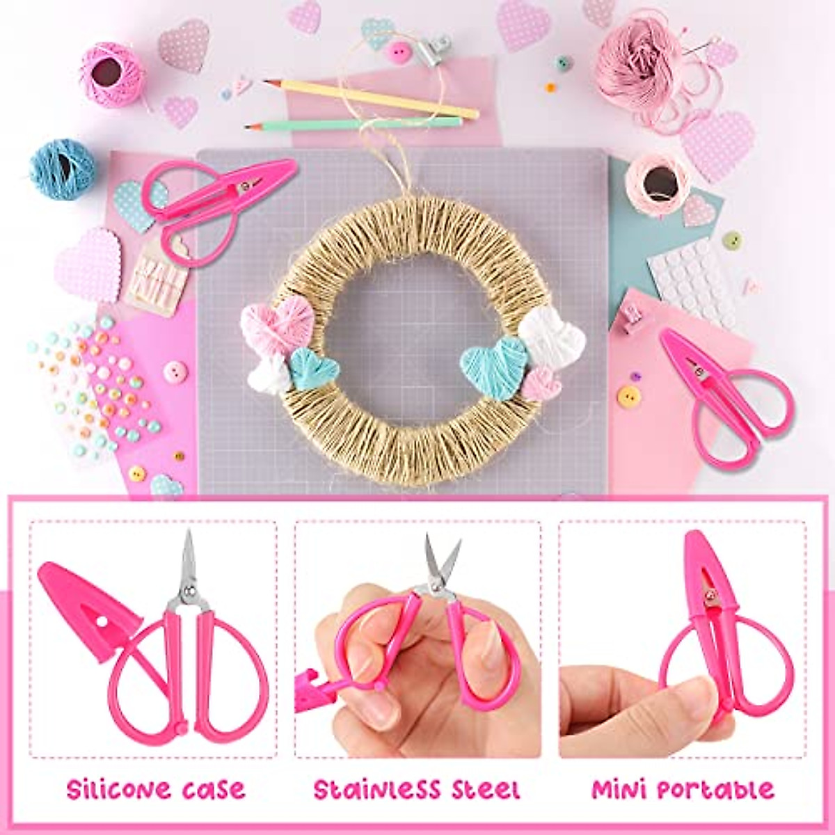 3 Pieces Mini Scissor Travel Scissors Tiny Small Scissors Portable Snips Scissors for Sewing Craft Scissors with Cover for Women Girls Embroidery Fabric Thread, 2.56 x 1.65 Inch, Pink