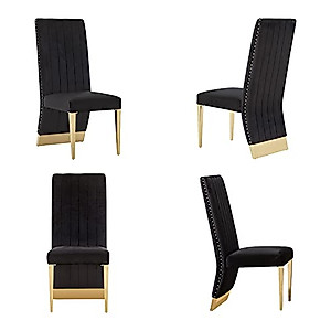 AZhome Dining Chairs Black Velvet Kitchen Dining Room Chair Contemporary Upholstered Chairs with Gold Legs Set of 4