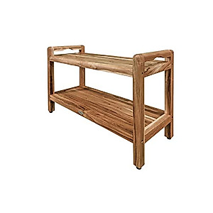 EcoDecors EarthyTeak Shower Bench Eleganto Wooden seat Garden Bench with LiftAide Arms 35" Long Natural Teak Patio Bench Wood Shower Bench for Indoor and Outdoor Use