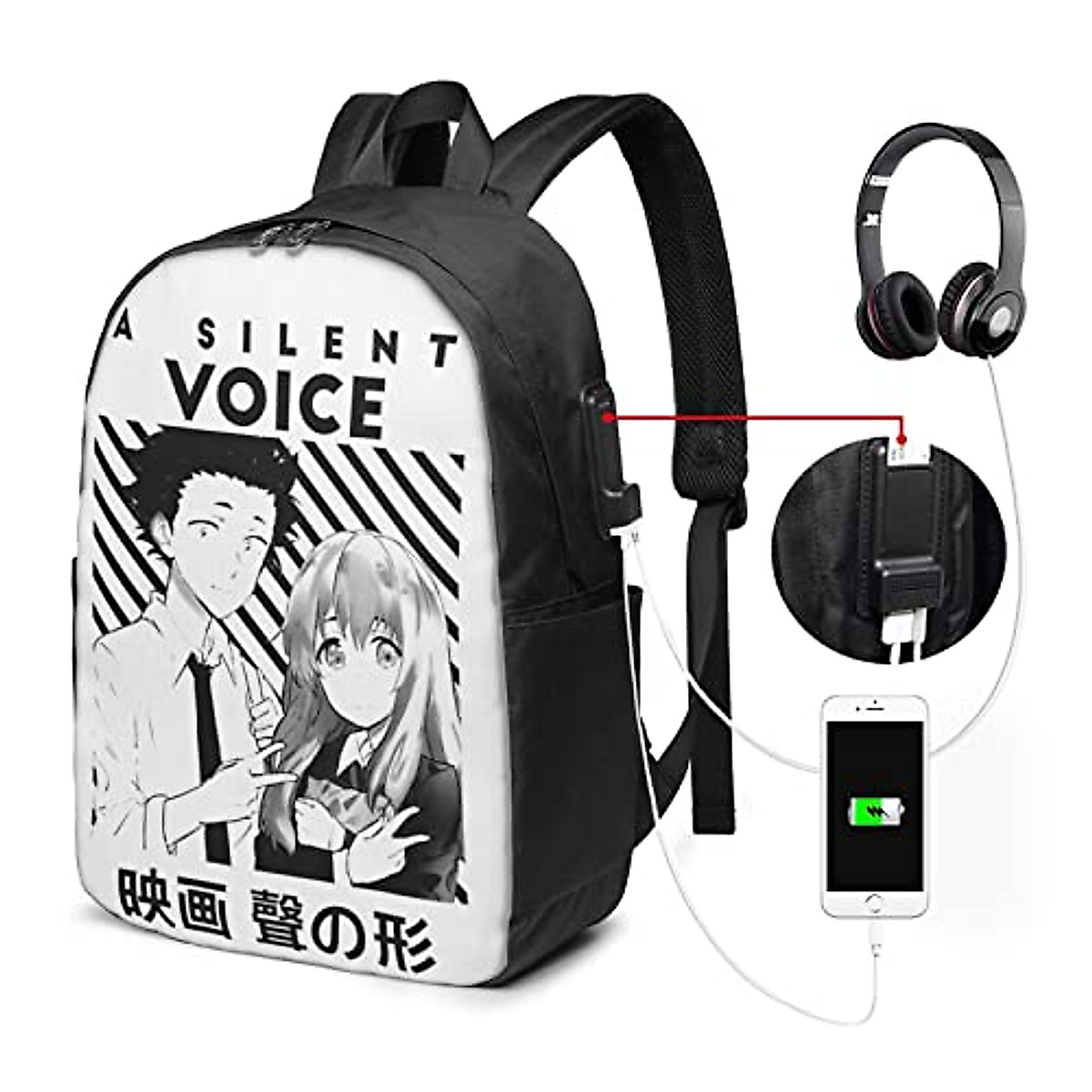 KKdskkds A Silent Voice Laptop Backpack with USB Charging Port Fits 15.6 Inch Notebook Travel School Backpack