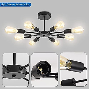 ANWIO Modern Flush Mount Ceiling Light Metal Art Industrial Ceiling Light 8 Lights Black Sputnik Painted Finish Chandelier for Kitchen Farmhouse Living Room Dining Room(8Head)