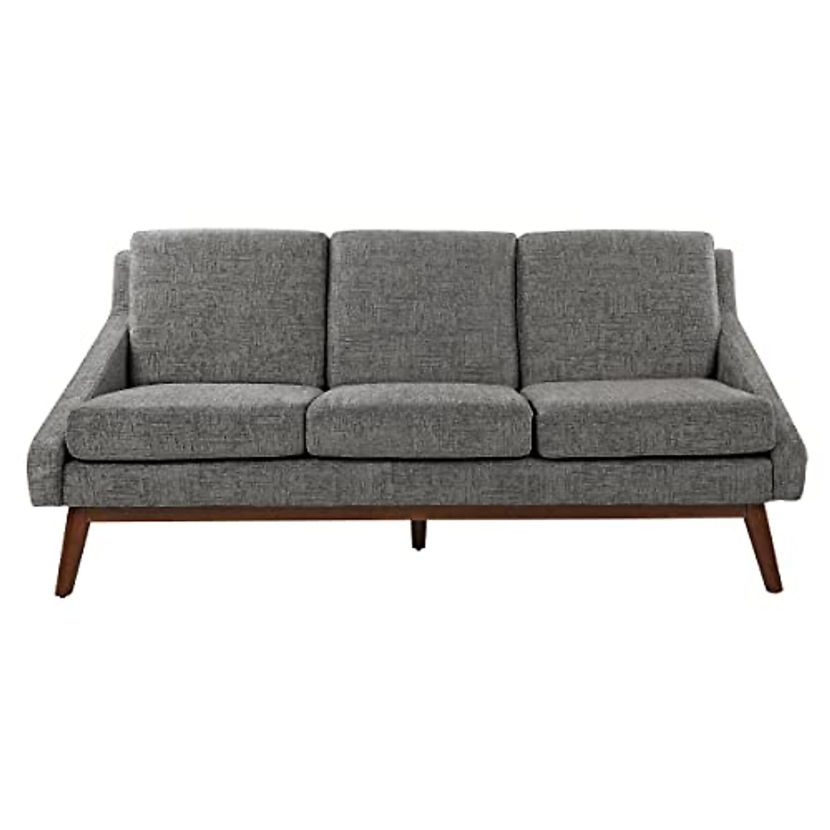 Office Star Davenport Mid-Century Sofa with Thick Cushions and Solid Wood Coffee Finish Legs, Charcoal Fabric