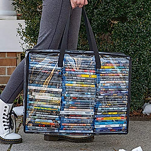 Besti Blu Ray Case Holder Organizer, Set of 2 Clear Plastic Bags with Handles for Storing Blurays, DVDs, CDs, Storage Bags for Video Game Cases, Holds Up to 90 Bluray and 60 DVD Cases