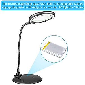 5X Rechargeable Magnifying Glass with Light and Stand, KACIOPOO Lighted Magnifying Glass Hands Free for Reading, Seniors, Hobbies, Craft