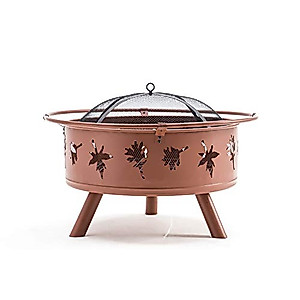 Mcombo 32" Metal Bronze Fire Pit Round Table Backyard Patio Terrace Fire Bowl Heater/BBQ/Ice Pit with Charcoal Rack Waterproof Cover 0146, Bronze