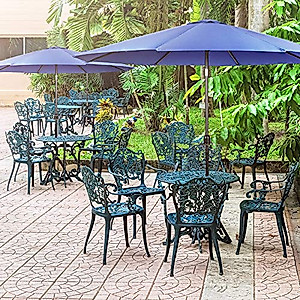 Oakcloud 9' Patio Pool Umbrella, 95% UV Protection Outdoor Table Market Umbrella with Push Button Tilt Adjustment/Crank, 8 Sturdy Ribs for Outside Yard Garden(Dark Blue)