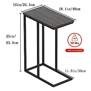 Yusong Small Narrow Side Table and C Shaped Side Table for Small Space, Slim Couch Side Table Skinny Nightstand for Living Room Bedroom, Grey