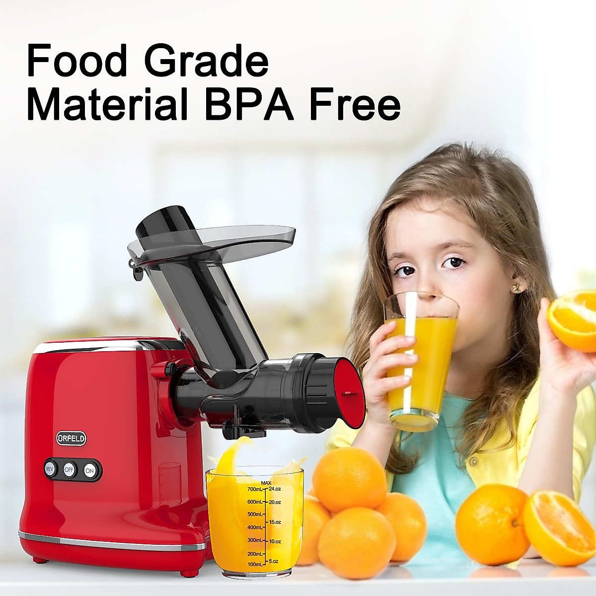 Cold Press Juicer, Masticating Juicer Machines for Vegetable and Fruit High Juice Yield with 2 Speeds/Reverse Function/Quiet Motor/3 inch Large Chute, Dishwasher Safe Ideal for Home, Red