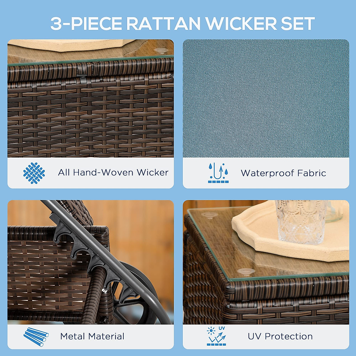 Outsunny Wicker Outdoor Chaise Lounge Set of 2, 5-Level Adjustable Backrest PE Rattan Pool Lounge Chair with Wheels, Cushion & Headrest, Brown and Gray