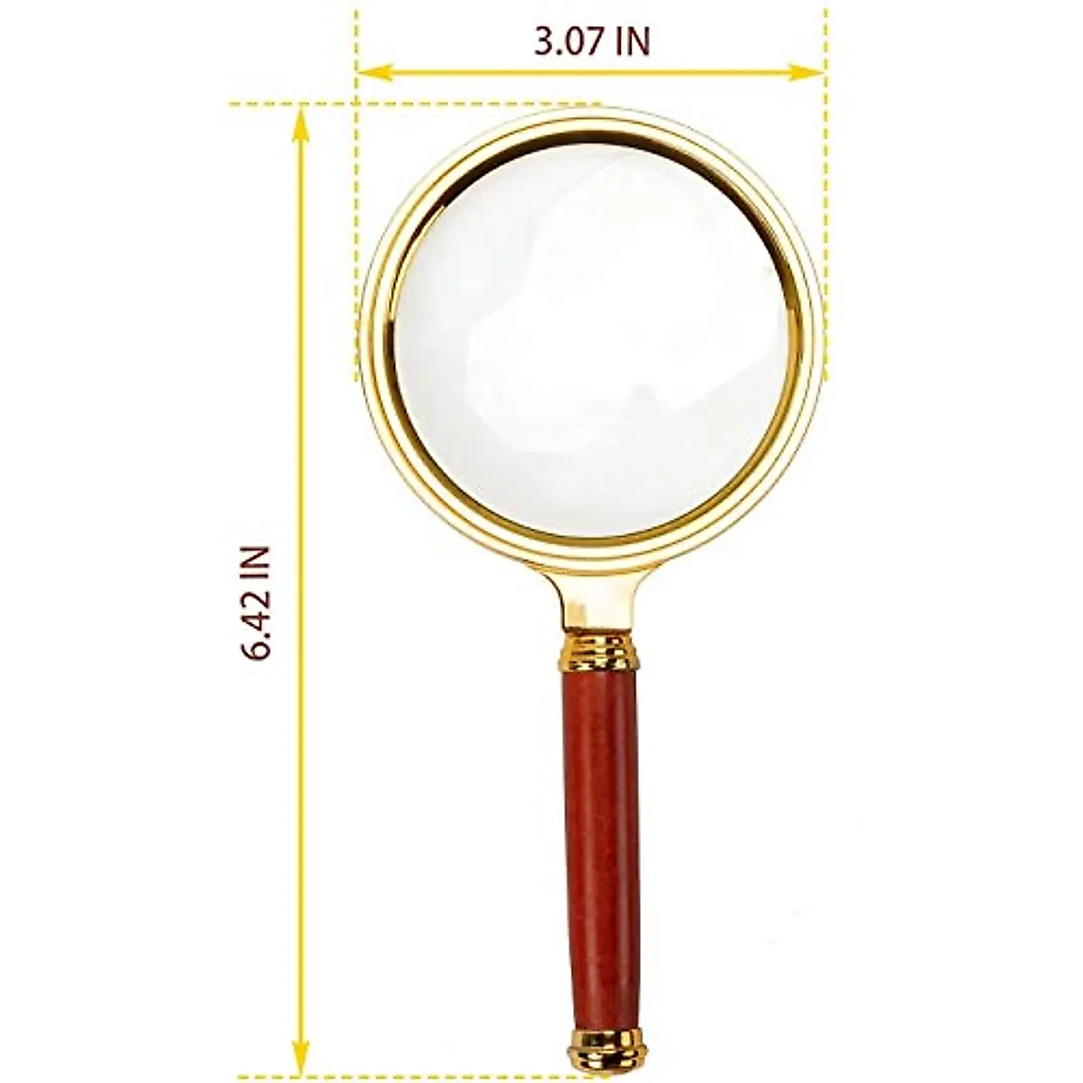 BASUNE 10X Handheld Magnifier, Reading Magnifier Loupe Glasses 10X with Rosewood Handle for Book and Newspaper Reading, Insect and Hobby Observation, Classroom Science (Clear, Plastic Frame)