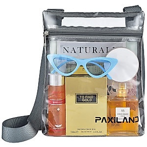 Clear Bag Stadium Approved PVC Clear Purse Clear Crossbody Bag with Adjustable Strap Upgraded Capacity Perfect for Concert Work Sports Festivals Grey
