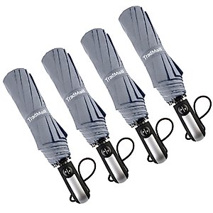 TradMall 4 Pack Travel Umbrella Windproof Portable 46 Inches Large Canopy Ergonomic Handle Auto Open & Close, Gray
