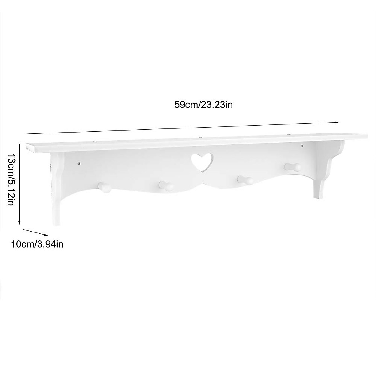 STARNOONTEK Hollowed Love Shape Wall Shelf,23inch White PVC Wood-Plastic Board Wall Mounted Floating Shelf Hanging Storage Rack for Kitchen Living Room Organizer