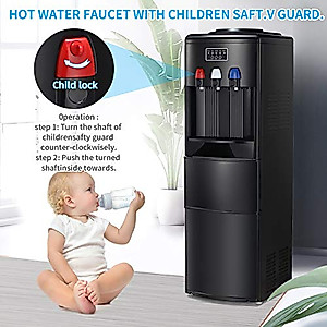 Antarctic Star 2-in-1 Water Cooler Dispenser with Built-in Ice Maker, Hot and Cold Top Loading 3 to 5 Gallon Bottle Water Dispenser,27LBS/24H Ice Maker Machine with Child Safety Lock（Black）